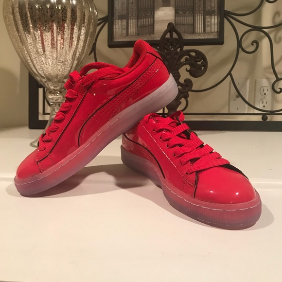 Puma | Shoes | Puma Basket Sneakersbright Red Clear Soles | Poshmark